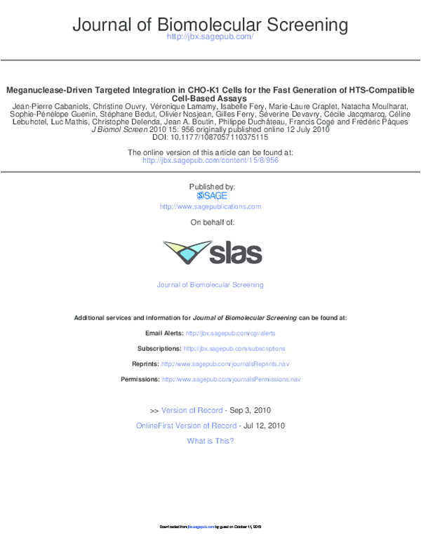 (PDF) Meganuclease-Driven Targeted Integration in CHO-K1 Cells for the ...