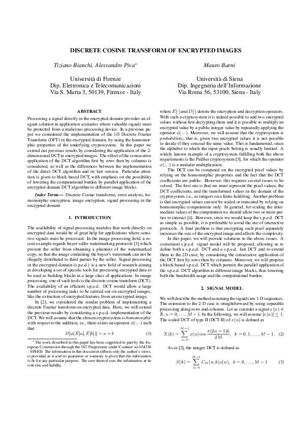 (PDF) DISCRETE COSINE TRANSFORM OF ENCRYPTED IMAGES