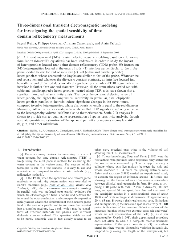 Pdf Three Dimensional Transient Electromagnetic Modeling For Investigating The Spatial