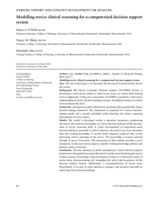 (PDF) Modelling novice clinical reasoning for a computerized decision support system