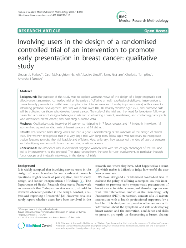 (PDF) Involving users in the design of a randomised controlled trial of ...