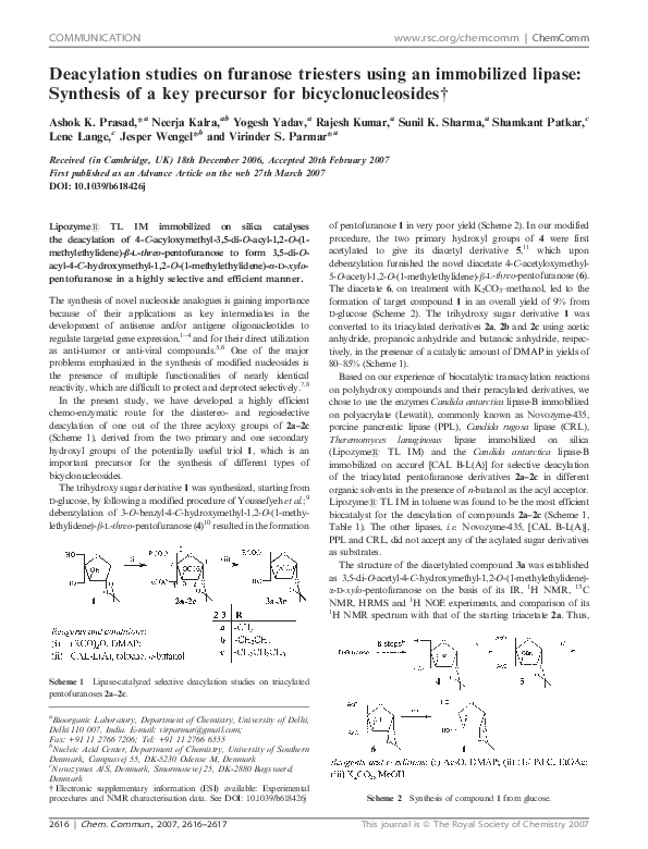(PDF) Deacylation studies on furanose triesters using an immobilized ...