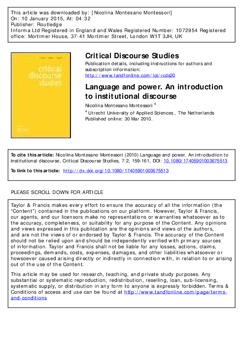 (PDF) Language and power. An introduction to institutional discourse
