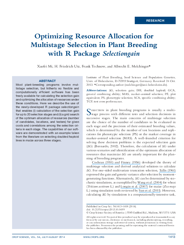 (PDF) Optimizing Resource Allocation for Multistage Selection in Plant Breeding with R Package
