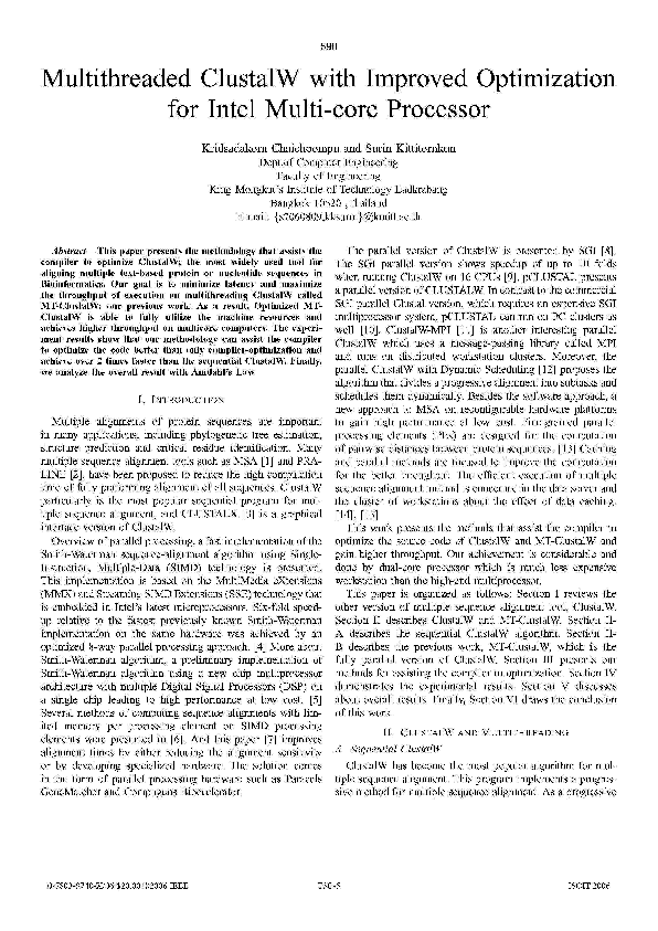 (PDF) Multithreaded ClustalW with Improved Optimization for Intel Multi-core Processor