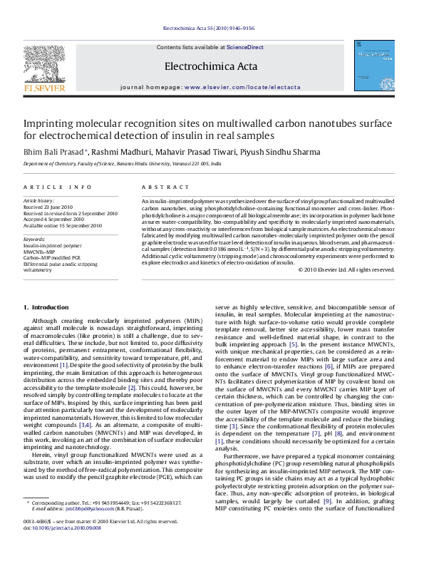 (PDF) Imprinting molecular recognition sites on multiwalled carbon ...