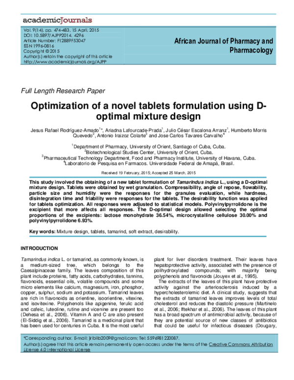 (PDF) African Journal of Pharmacy and Pharmacology Optimization of a ...