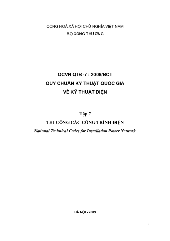 (DOC) B CÔNG TH NG QUY CHU N K THU T QU C GIA THI CÔNG CÁC CÔNG TRÌNH ĐI N National Technical ...