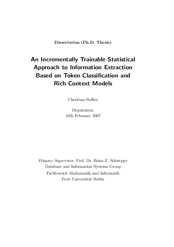 (PDF) An Incrementally Trainable Statistical Approach to Information Extraction Based on Token ...