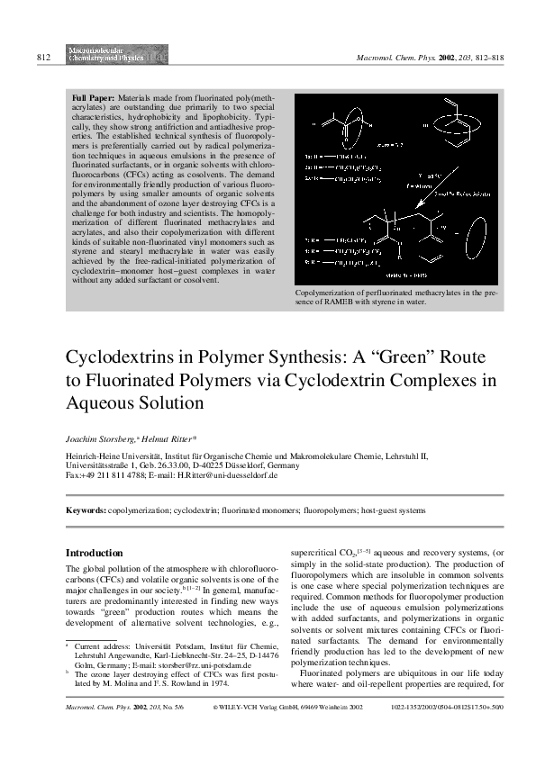 (PDF) Cyclodextrins in Polymer Synthesis: A “Green” Route to ...