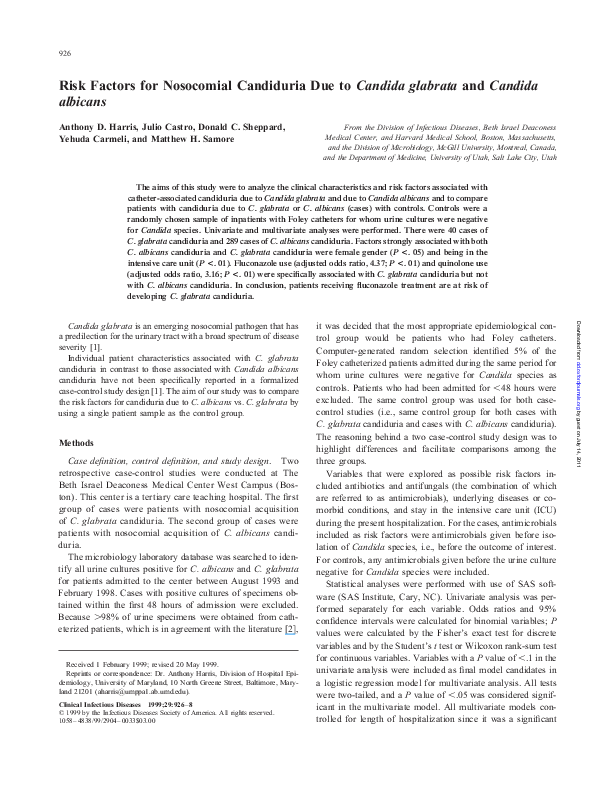 (PDF) Risk Factors for Nosocomial Candiduria Due to Candida glabrata ...