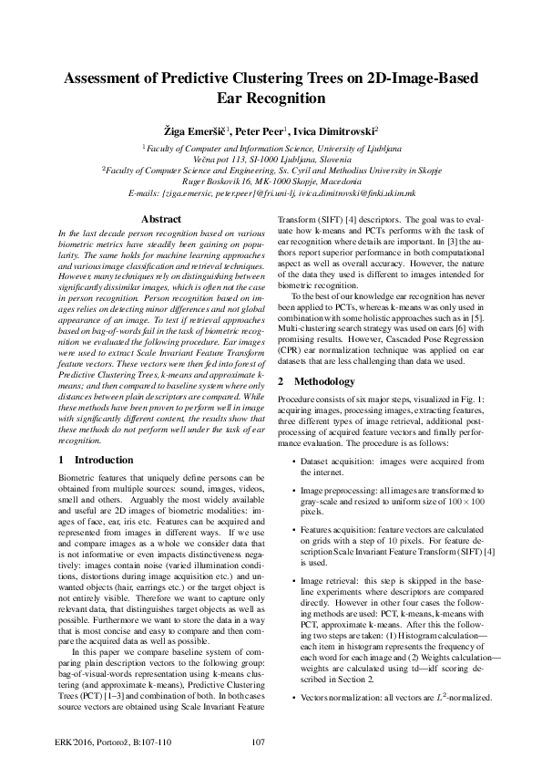 (PDF) Assessment of Predictive Clustering Trees on 2D-Image-Based Ear Recognition