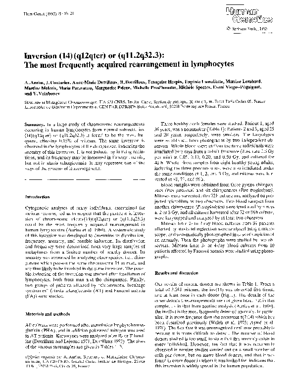 (PDF) Inversion (14)(q12qter) or (q11.2q32.3): The most frequently ...