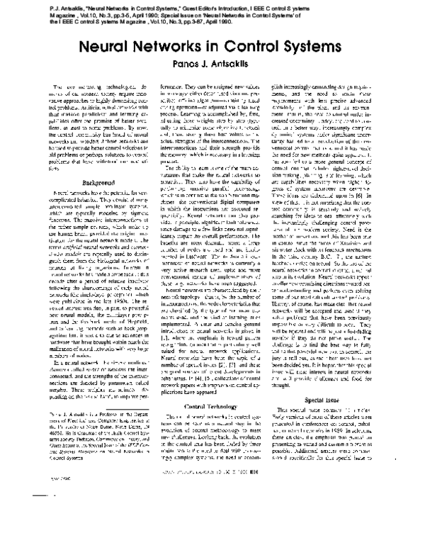(PDF) Neural networks for control systems