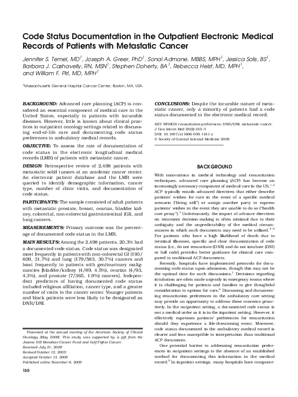 (PDF) Code Status Documentation in the Outpatient Electronic Medical ...