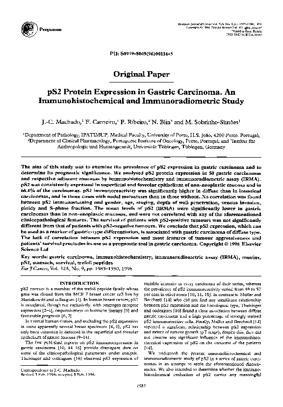(PDF) pS2 Protein expression in gastric carcinoma. An ...