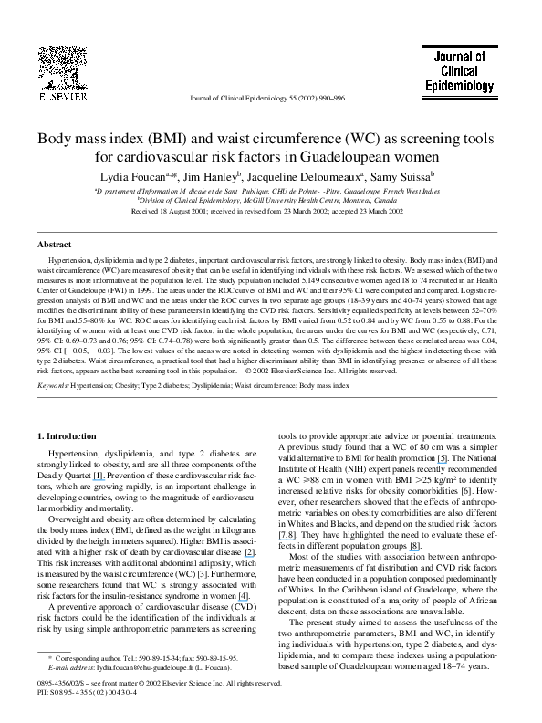 (PDF) Body mass index (BMI) and waist circumference (WC) as screening tools for cardiovascular ...