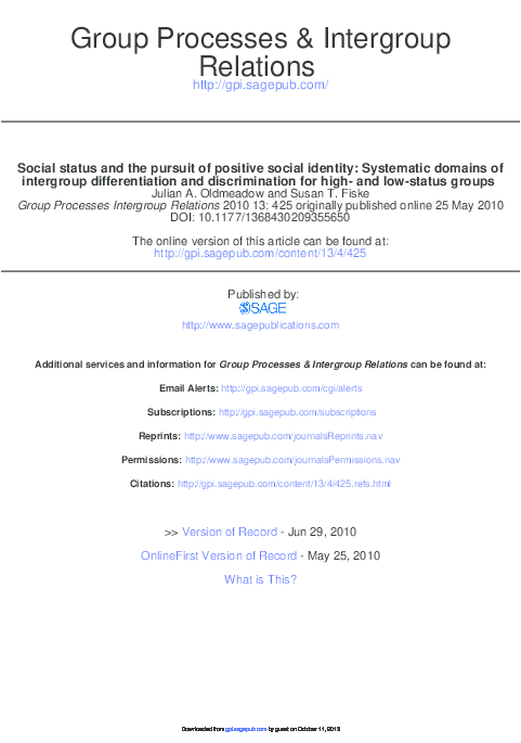 (PDF) Social status and the pursuit of positive social identity ...
