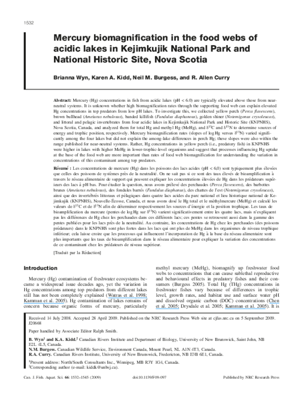 (PDF) Mercury biomagnification in the food webs of acidic lakes in ...