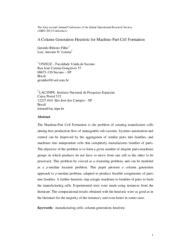 (PDF) A Column Generation Heuristic for Machine-Part Cell Formation