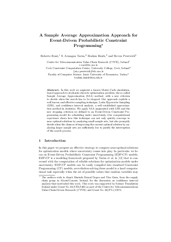 (PDF) A Sample Average Approximation Approach for Event-Driven Probabilistic Constraint Programming