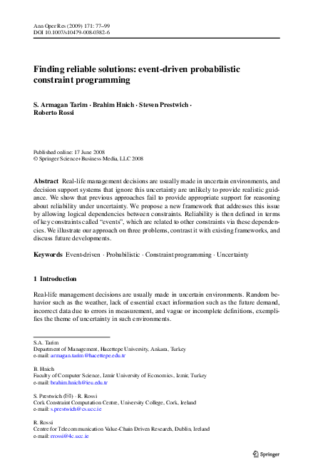 (PDF) Finding reliable solutions: event-driven probabilistic constraint programming