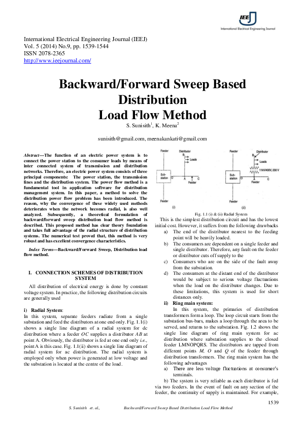 Pdf Backward Forward Sweep Based Distribution Load Flow Method