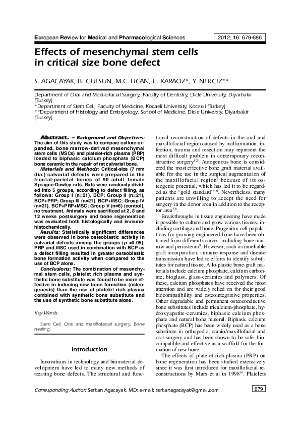 (PDF) Effects of mesenchymal stem cells critical size bone defect