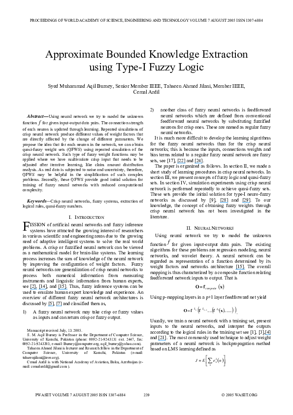 Pdf Approximate Bounded Knowledge Extraction Using Type I Fuzzy Logic