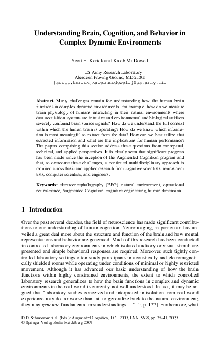 (PDF) Understanding Brain, Cognition, and Behavior in Complex Dynamic Environments