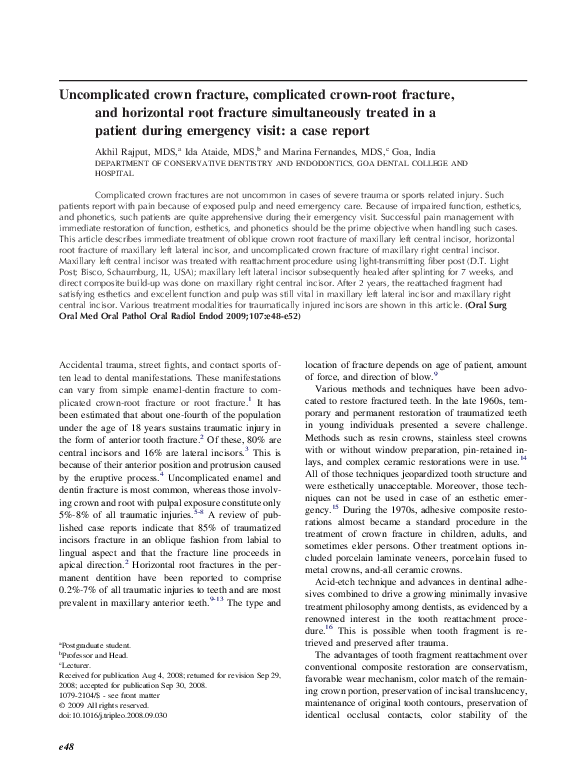 (PDF) Uncomplicated crown fracture, complicated crown-root fracture ...