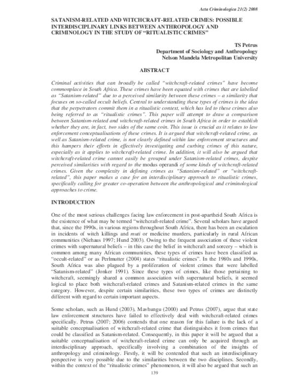(PDF) SATANISM-RELATED AND WITCHCRAFT-RELATED CRIMES: POSSIBLE ...
