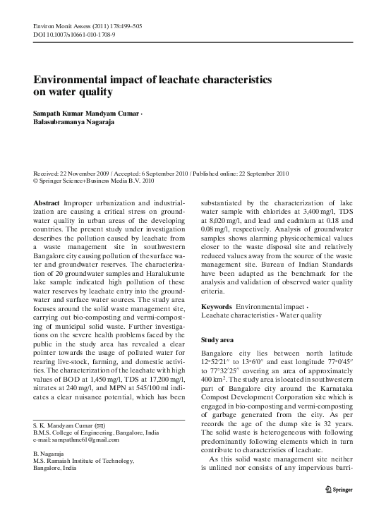 (PDF) Environmental impact of leachate characteristics on water quality
