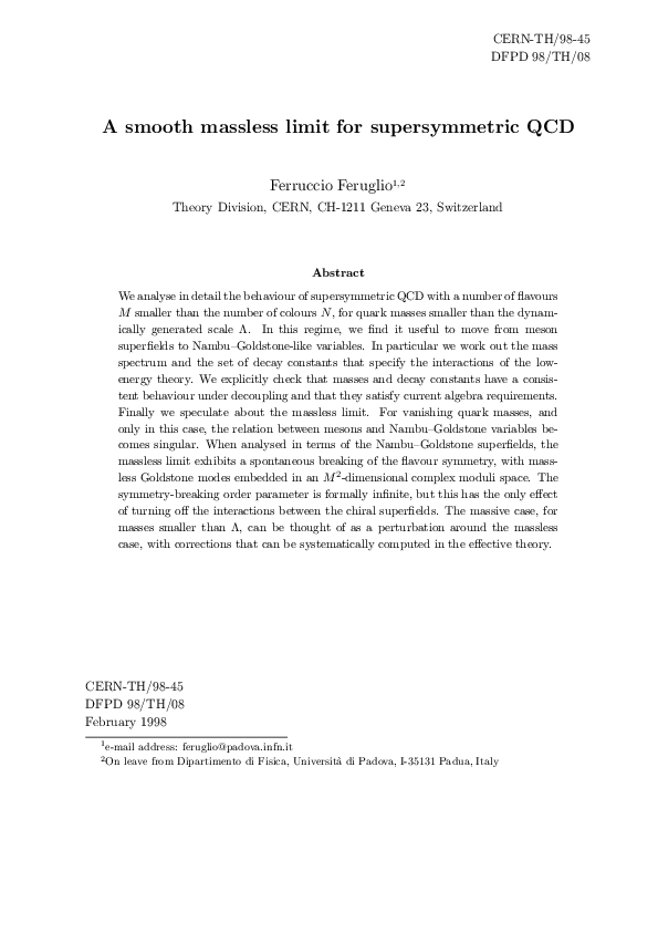 Pdf A Smooth Massless Limit For Supersymmetric Qcd