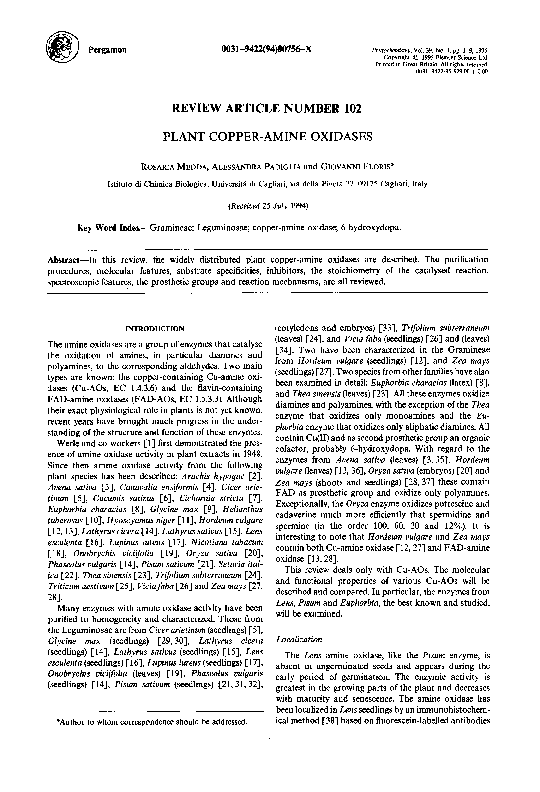 (PDF) Plant copper-amine oxidases