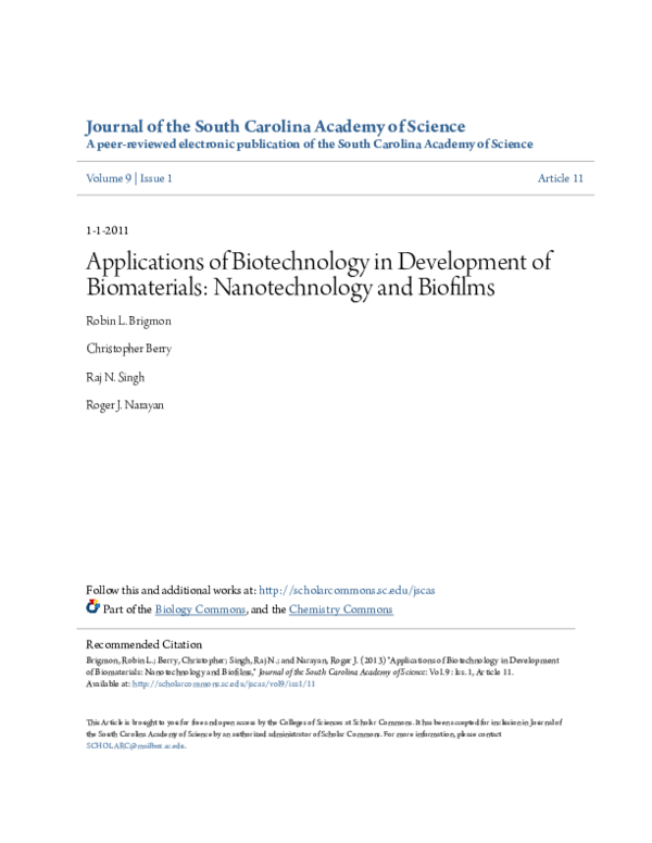 (PDF) APPLICATIONS OF BIOTECHNOLOGY IN DEVELOPMENT OF BIOMATERIALS ...
