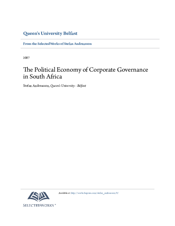 (PDF) The Political Economy of Corporate Governance in South Africa