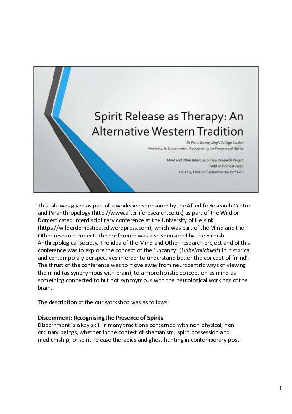 (PDF) Spirit Release as Therapy: An Alternative Western Tradition. PDF ...