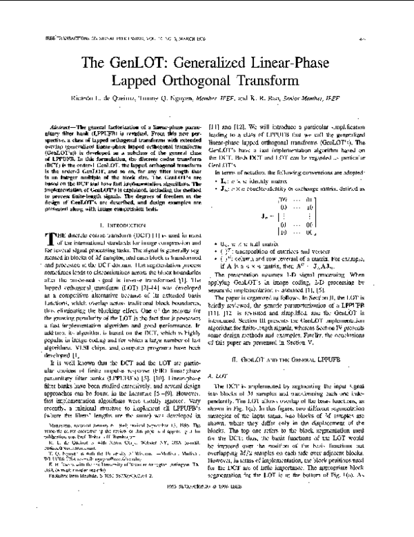 (PDF) The GenLOT: generalized linear-phase lapped orthogonal transform