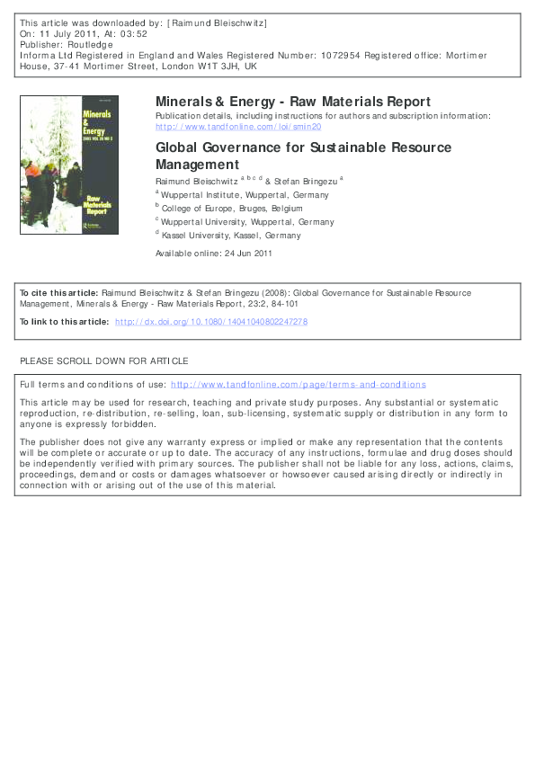 (PDF) Global Governance for Sustainable Resource Management