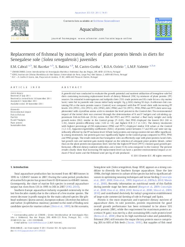 (PDF) Replacement of fishmeal by increasing levels of plant protein ...