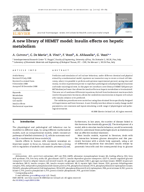 (PDF) A new library of HEMET model: Insulin effects on hepatic metabolism