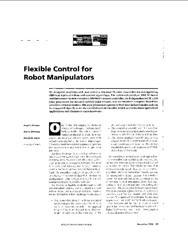 Pdf Flexible Control For Robot Manipulators