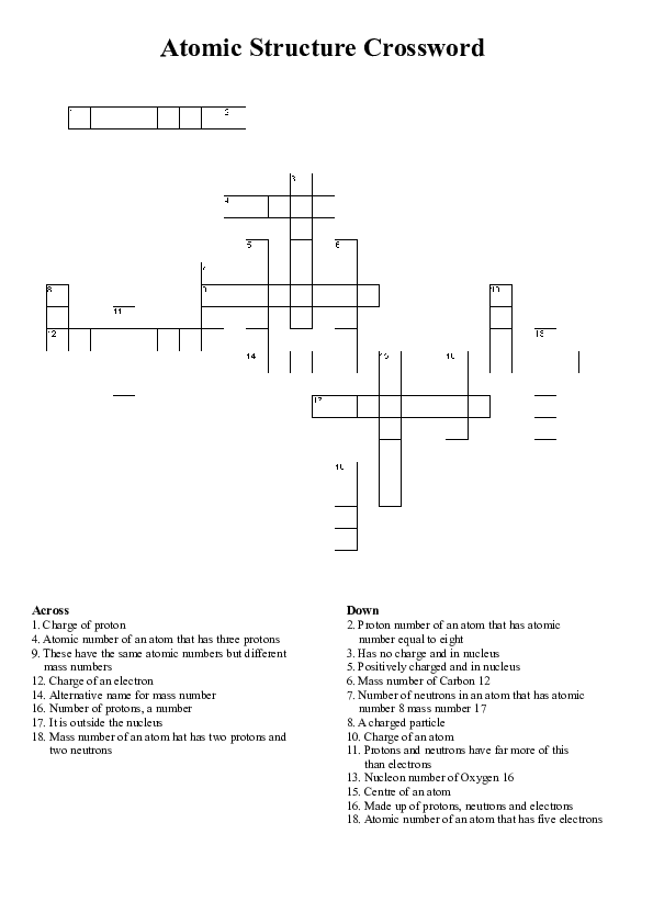 Atomic Structure Crossword Worksheet Answer Key