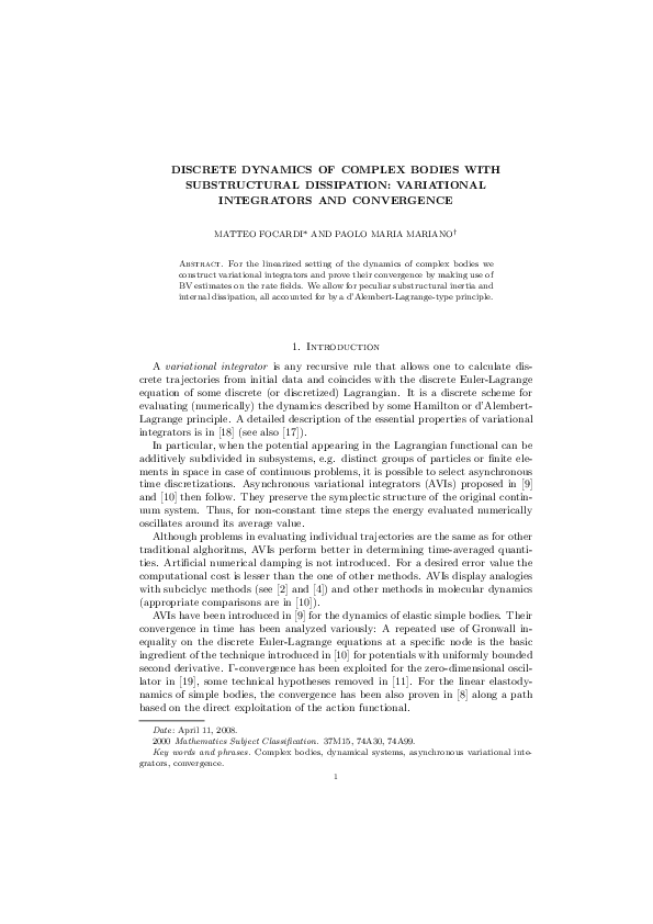 (PDF) Discrete dynamics of complex bodies with substructural dissipation: Variational ...