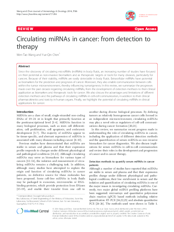 (PDF) Circulating miRNAs: Biomarkers and Therapies