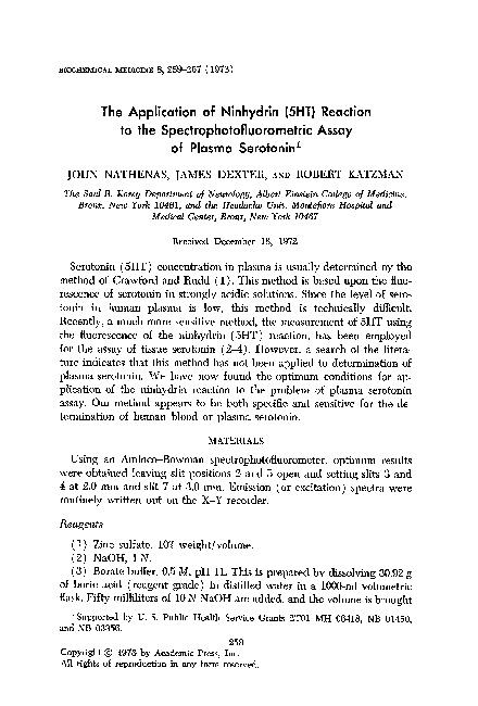 (PDF) The application of ninhydrin (5HT) reaction to the spectrophotofluorometric assay of ...