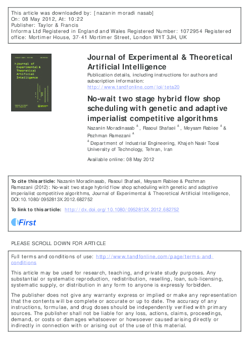 (PDF) No-wait two stage hybrid flow shop scheduling with genetic and adaptive imperialist ...