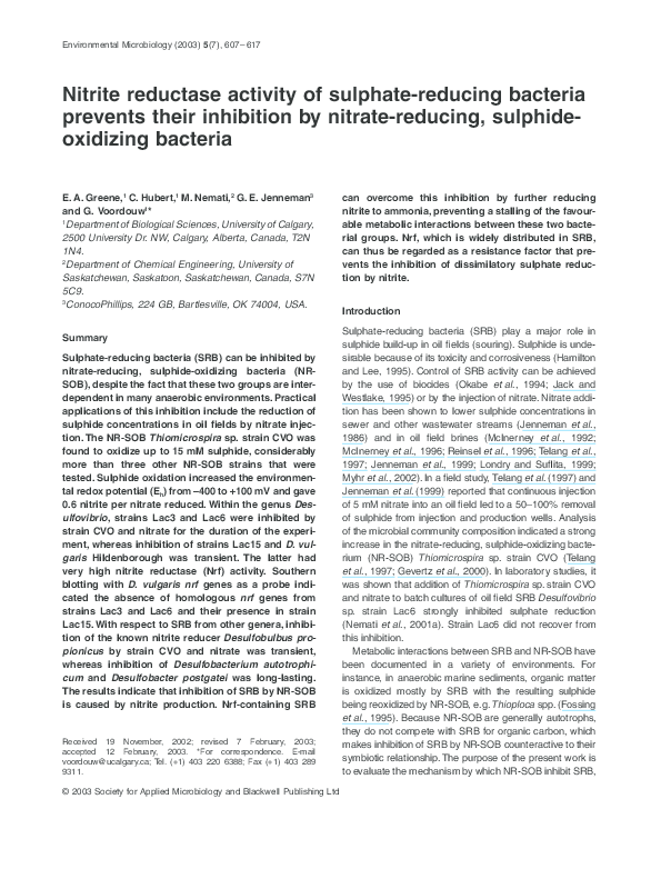(PDF) Nitrite reductase activity of sulphate-reducing bacteria prevents ...