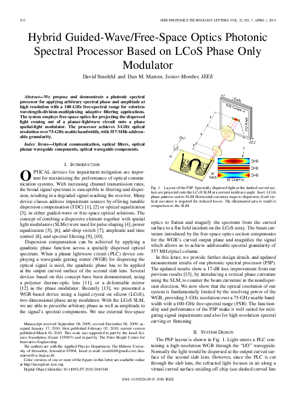 (PDF) Hybrid Guided-Wave/Free-Space Optics Photonic Spectral Processor Based on LCoS Phase Only ...